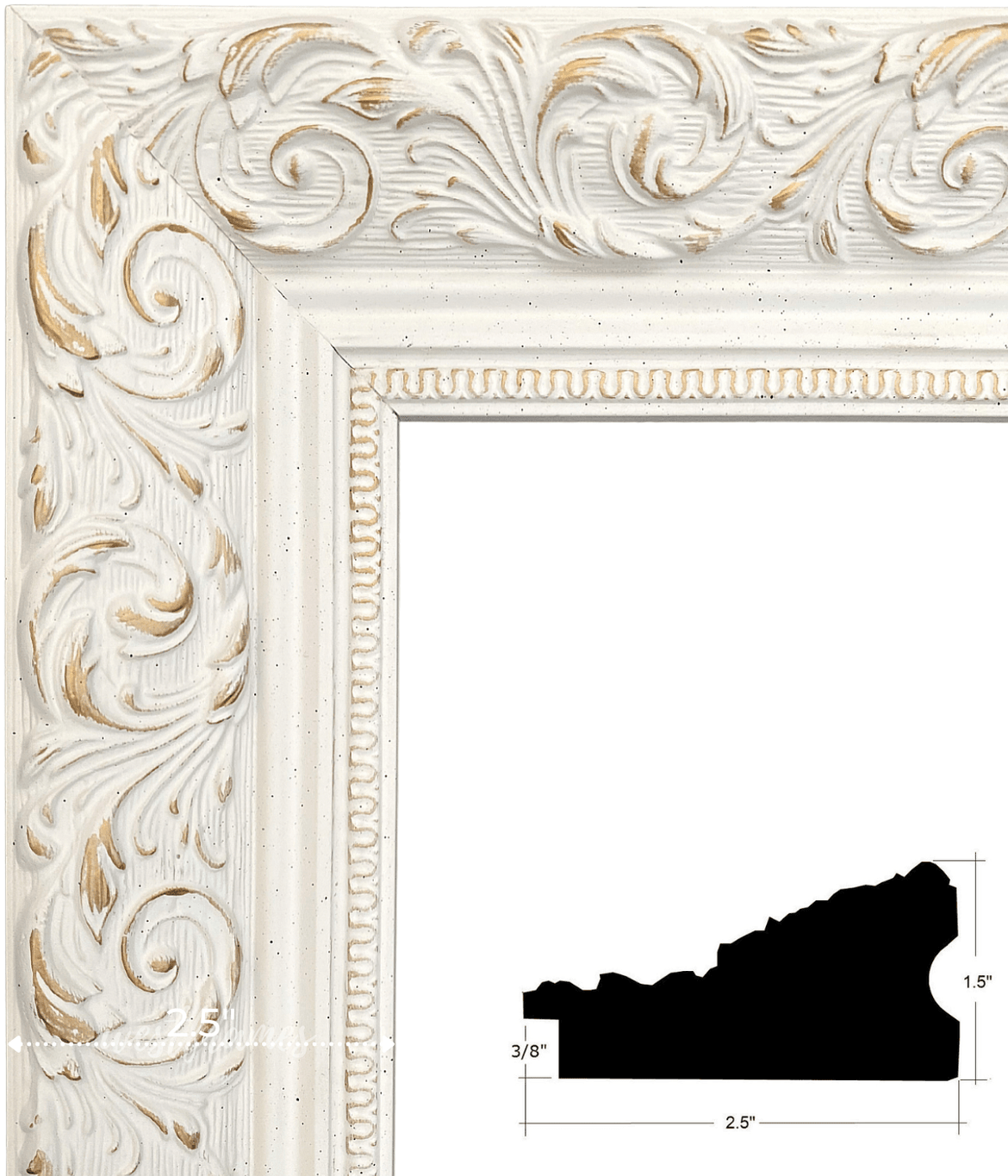 Bella French Ornate Embossed Wood Picture Frame Antique White West Frames